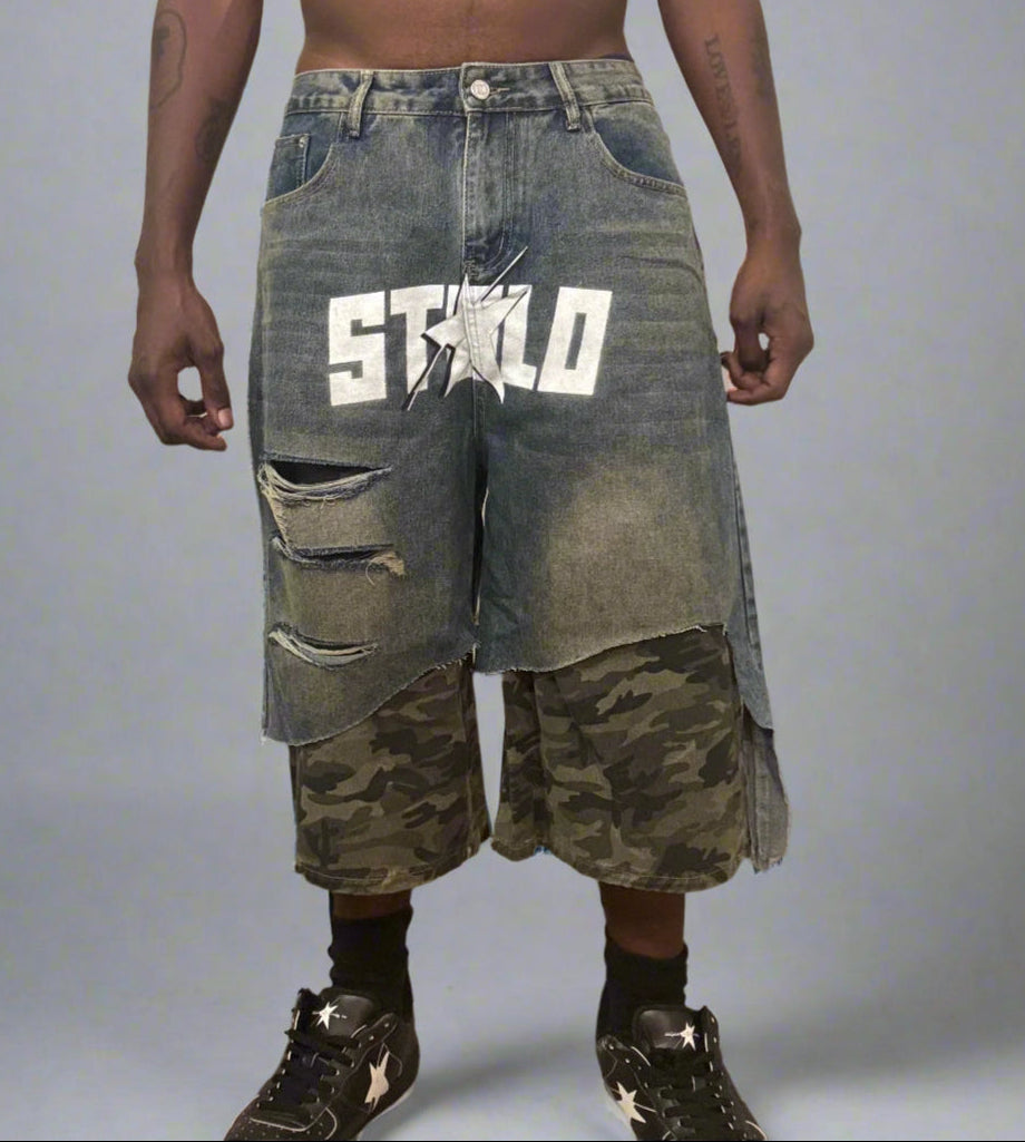Stolo Clothing Co STARCHILD Frayed Camouflage Denim Shorts (JORTS ...